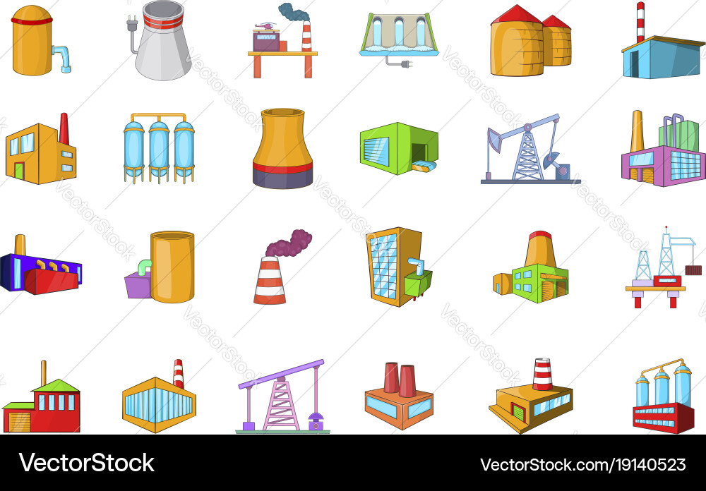 Factory icon set cartoon style Royalty Free Vector Image