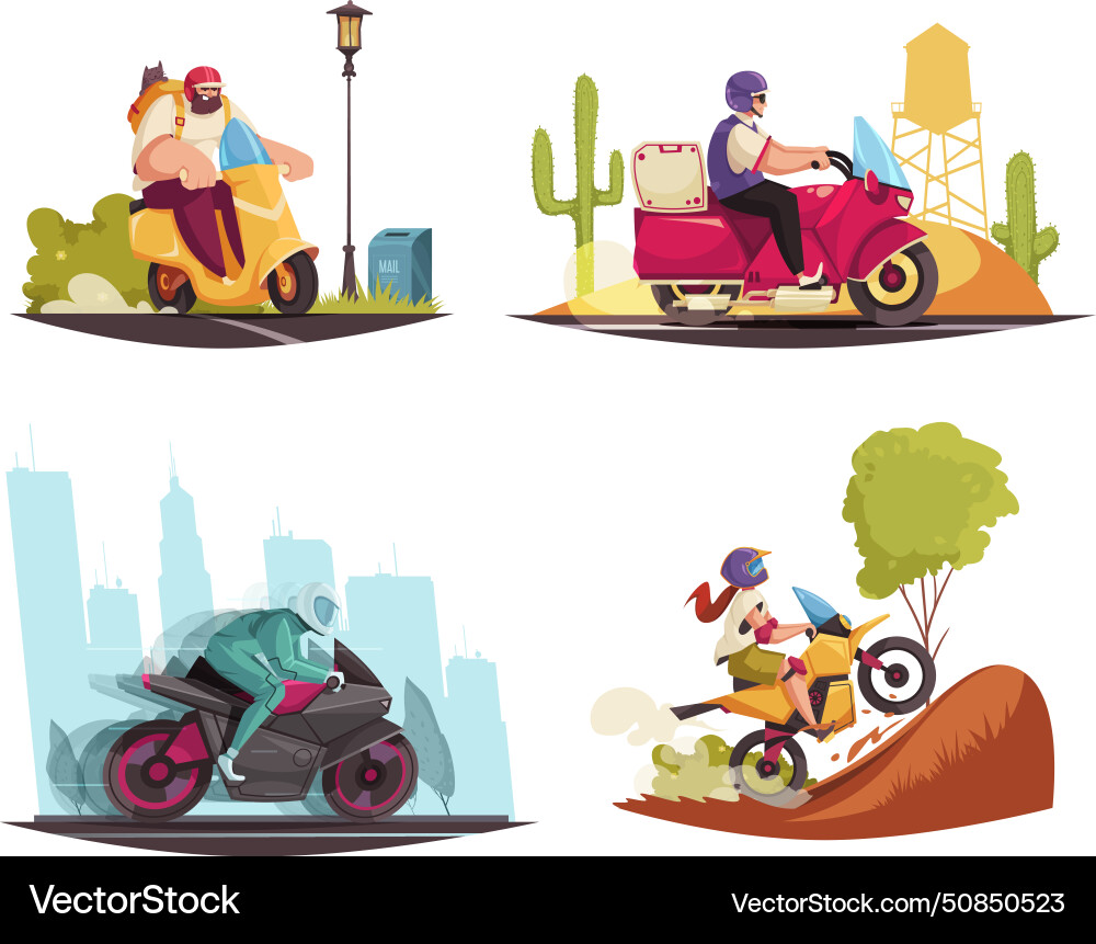 Motorcycle cartoon set Royalty Free Vector Image