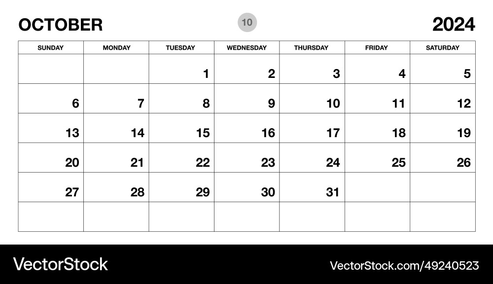 October 2024 year planner template calendar Vector Image