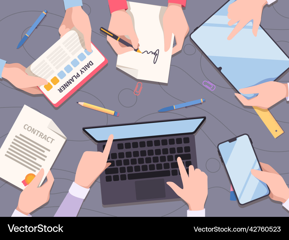 Teamwork top view business managers working Vector Image