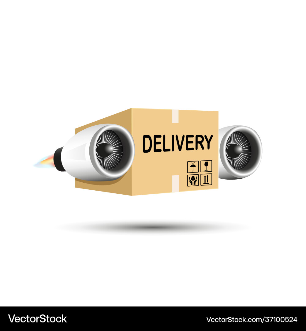 Box flying on turbo motors concept Royalty Free Vector Image