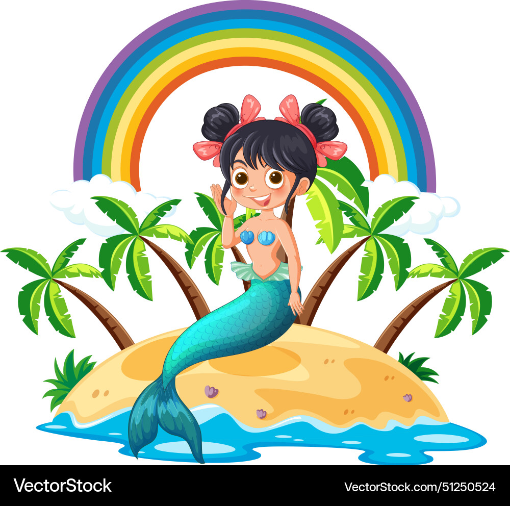 Cheerful mermaid sitting on sandy beach under Vector Image