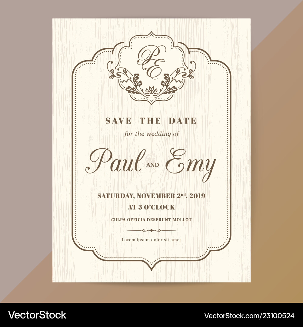 Classic vintage wedding invitation card Royalty Free Vector