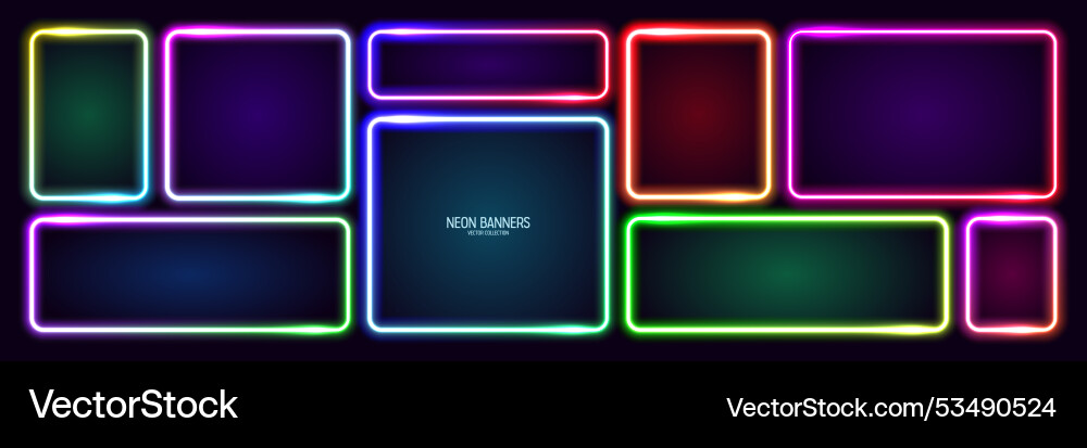 Colorful glowing neon banners illuminated square Vector Image