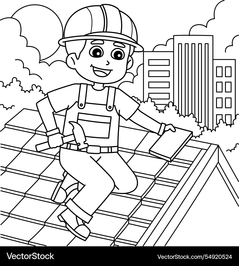 Construction roof worker coloring page for kids Vector Image
