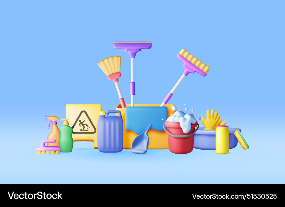 3d set of home cleaning tools isolated Royalty Free Vector