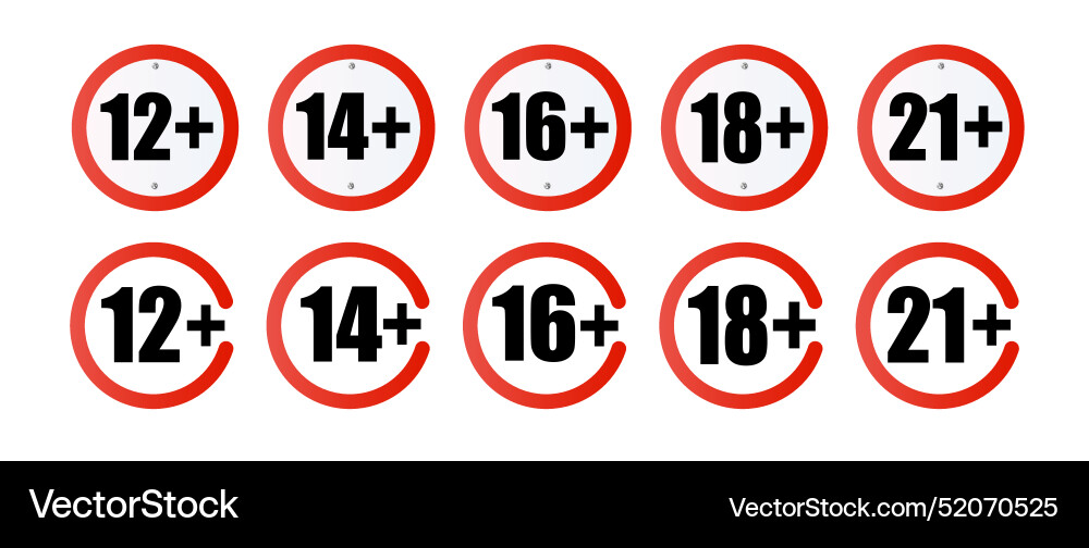 Age limit sign set adults content only Royalty Free Vector