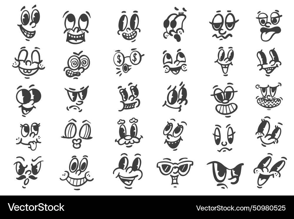 Cartoon retro faces vintage mascots with comic Vector Image