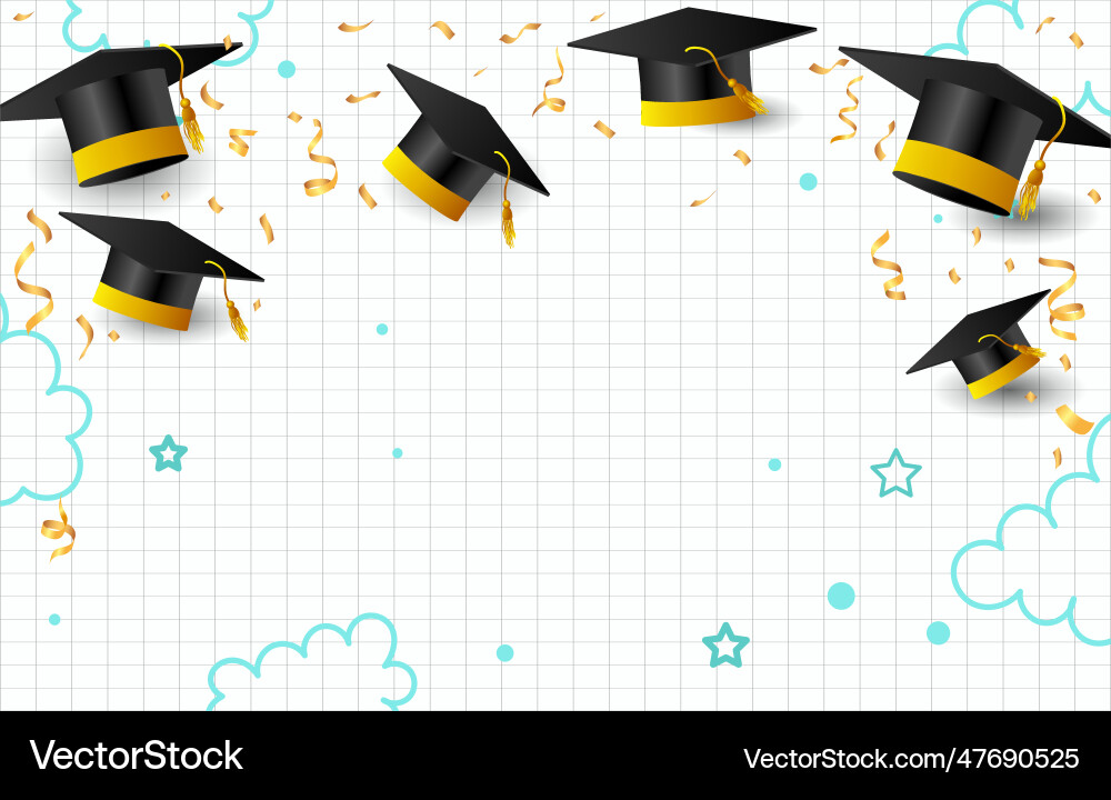 Happy graduation greeting background with cap Vector Image