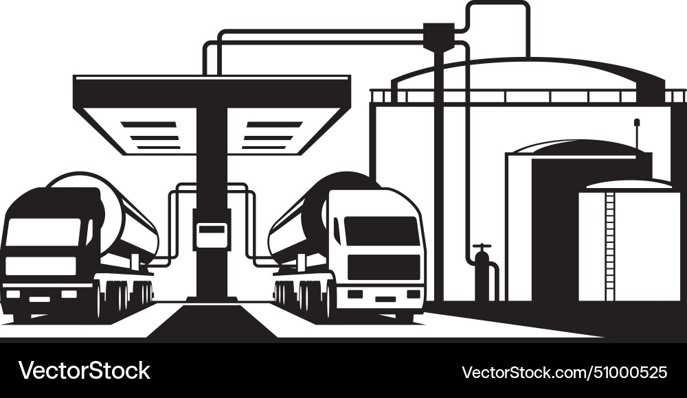 Loading oil tank trucks at petroleum terminal Vector Image