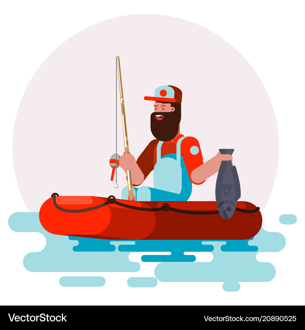 Man in boat with fish Royalty Free Vector Image