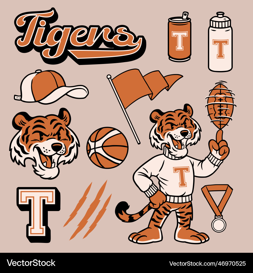 Tiger mascot design object in hand drawn style Vector Image