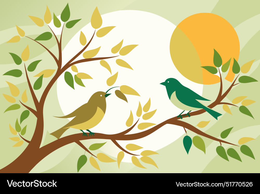 Birds on branch tree d Royalty Free Vector Image