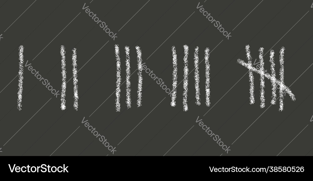 Chalk drawn tally marks on black background day Vector Image