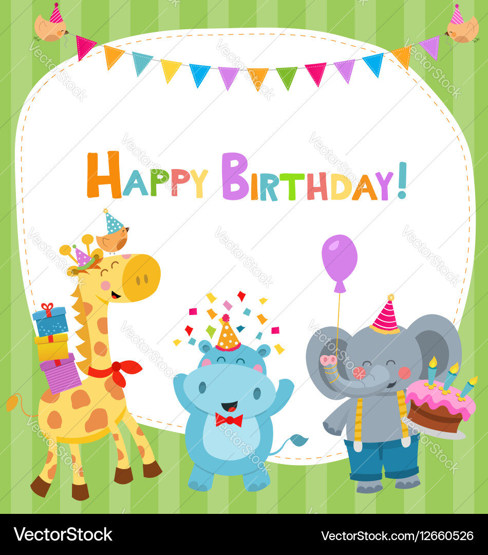 Cute birthday card with animals Royalty Free Vector Image