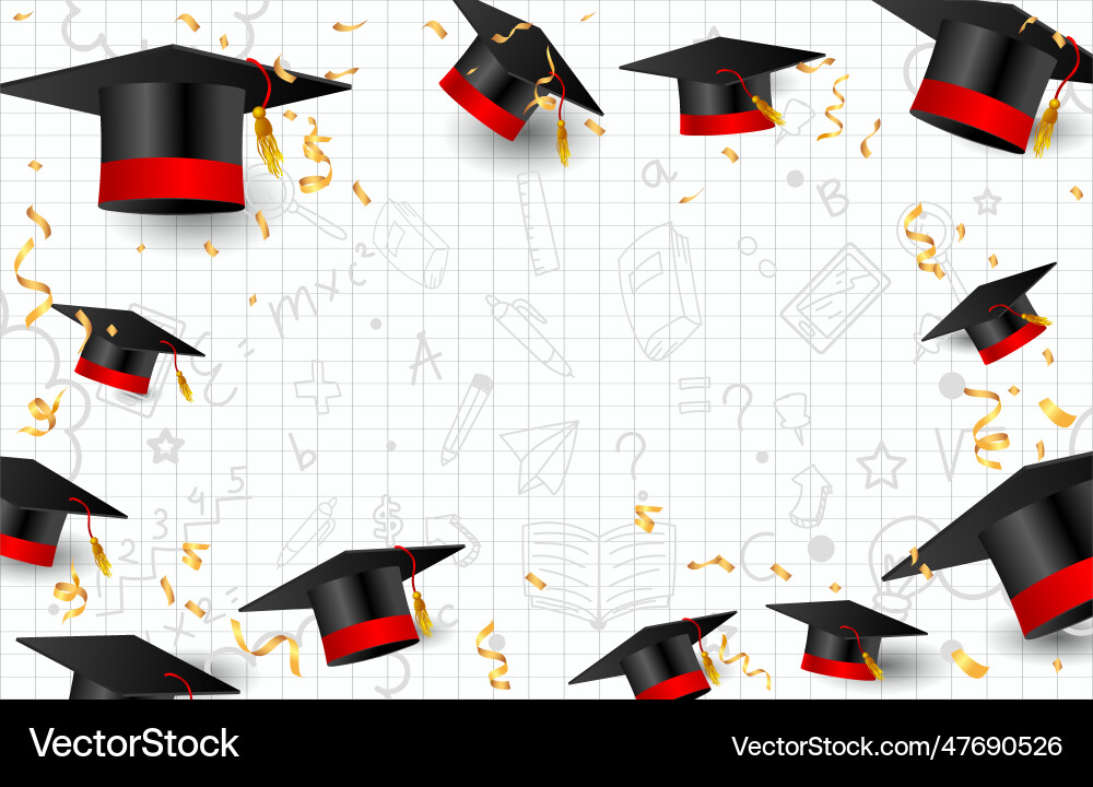 Happy graduation greeting background with cap Vector Image