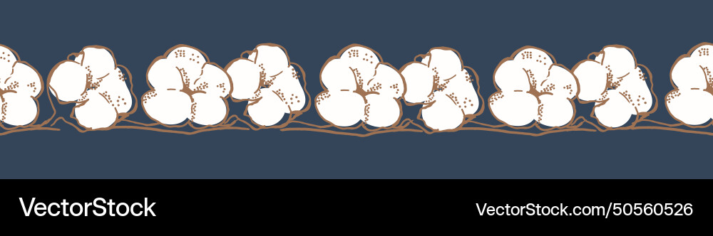 Seamless border with cotton flowers Royalty Free Vector