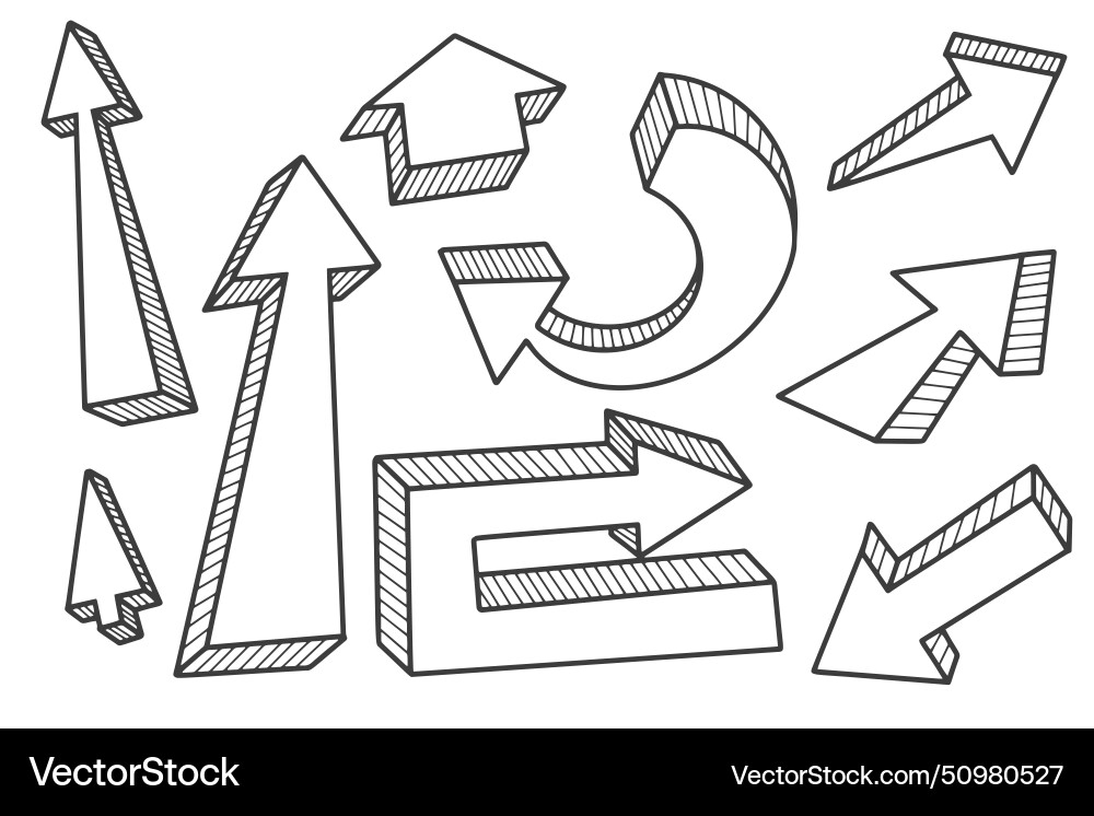 Hand drawn doodle arrows set pencil line Vector Image