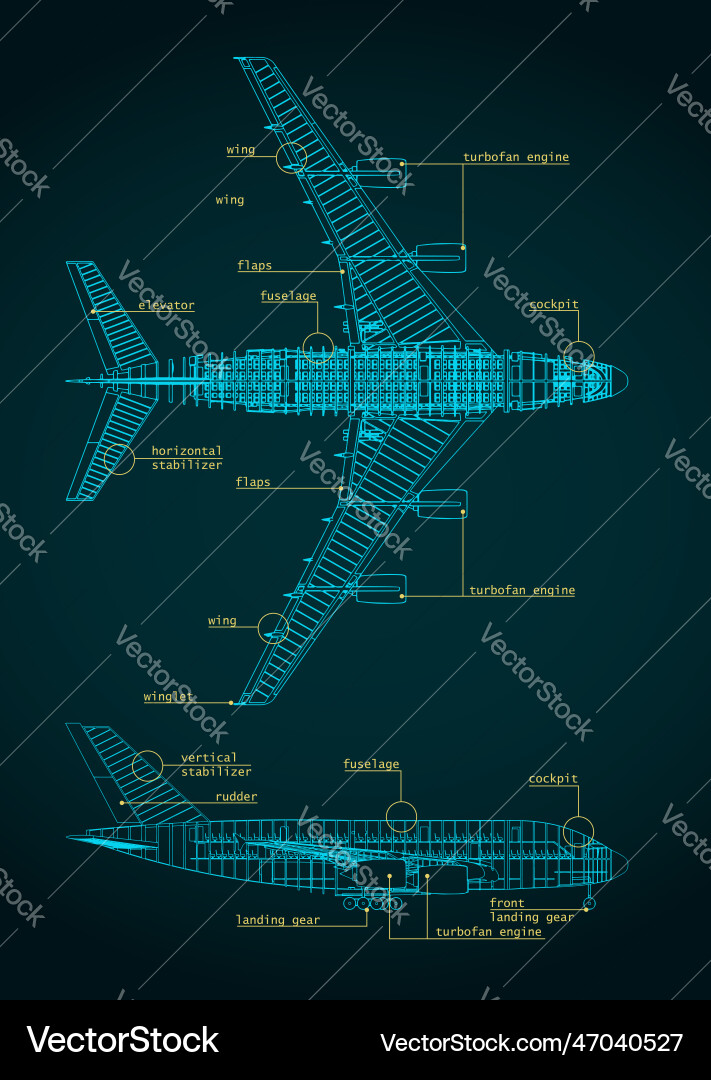 Large passenger plane blueprint Royalty Free Vector Image