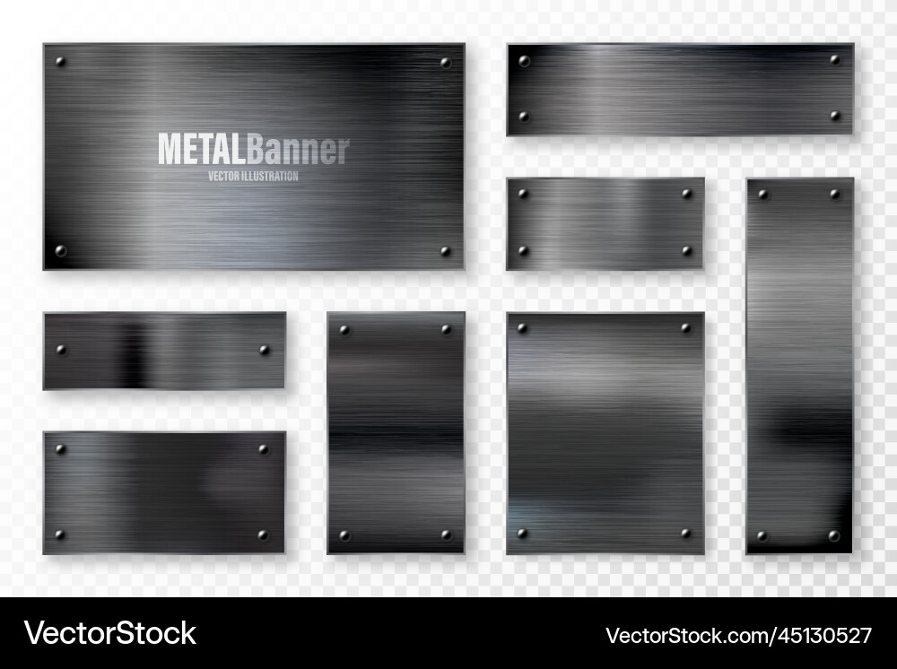 Realistic black metal banners collection brushed Vector Image
