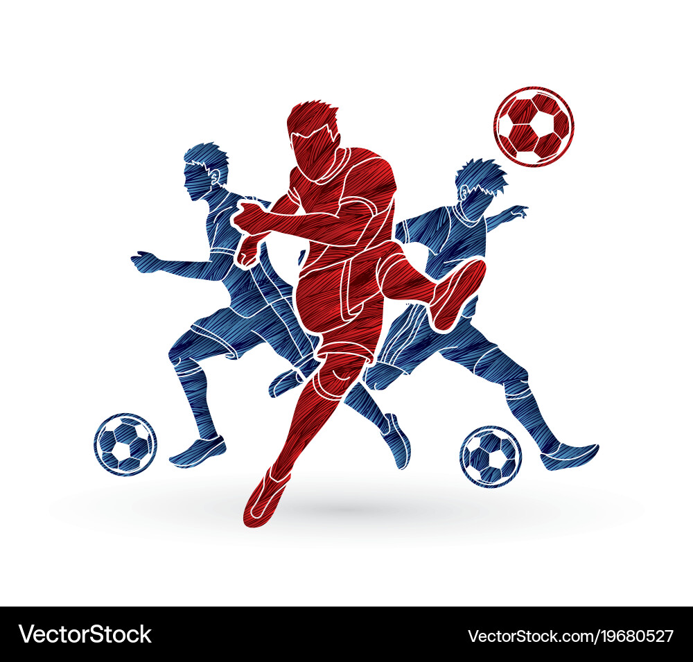 Three soccer player team composition Royalty Free Vector