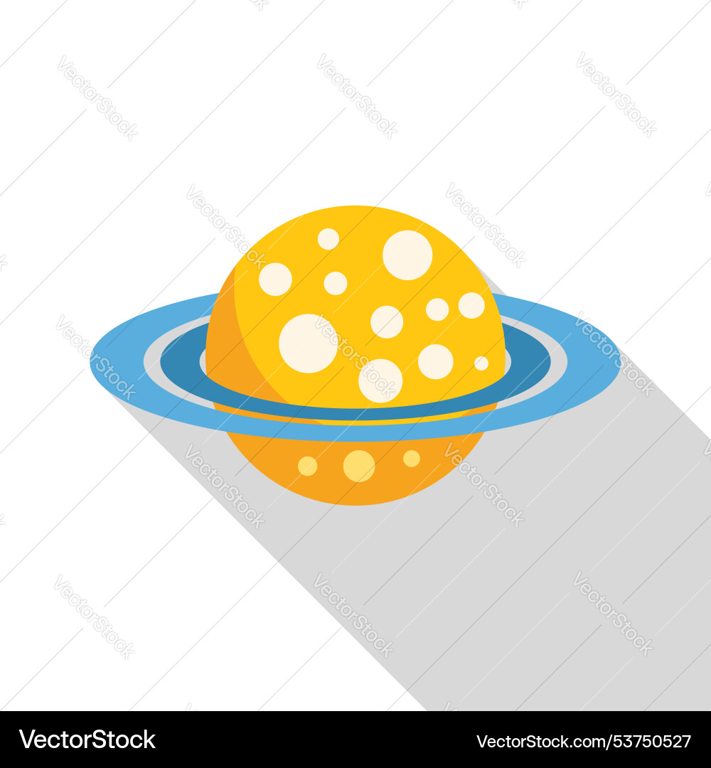 Yellow planet with planetary rings is orbiting Vector Image