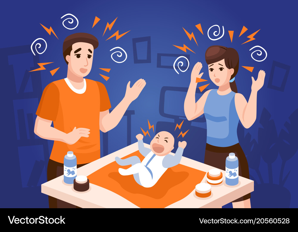 Baby crying at night Royalty Free Vector Image