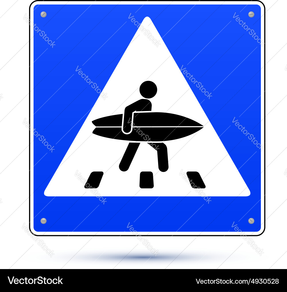 Blue square crossing road sign with surfer Vector Image