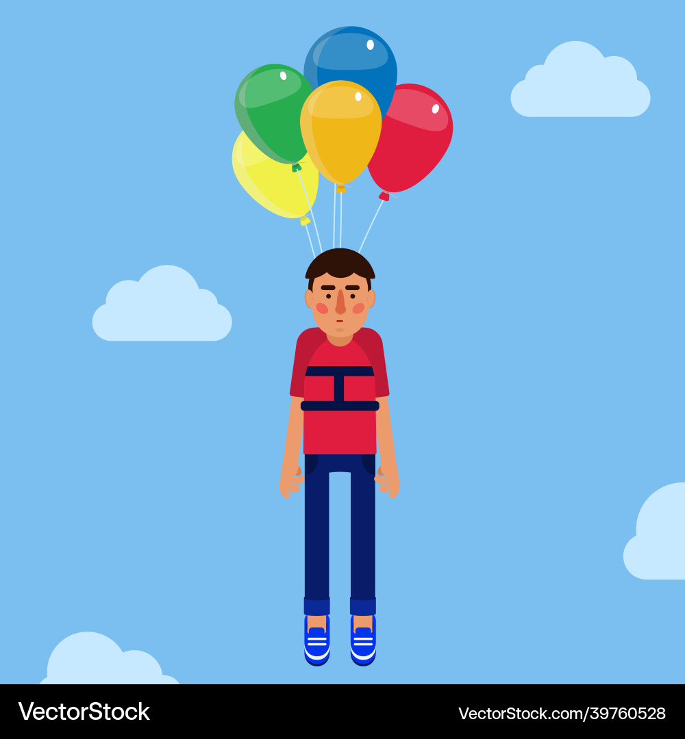 Boy flying with balloons Royalty Free Vector Image