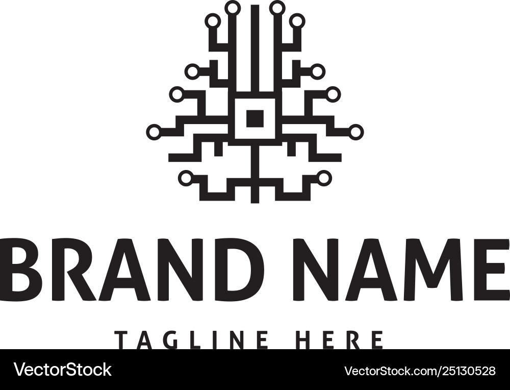 Brain digital black abstract 2 logo design Vector Image