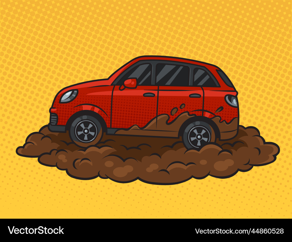 Car stuck in mud pinup pop art Royalty Free Vector Image