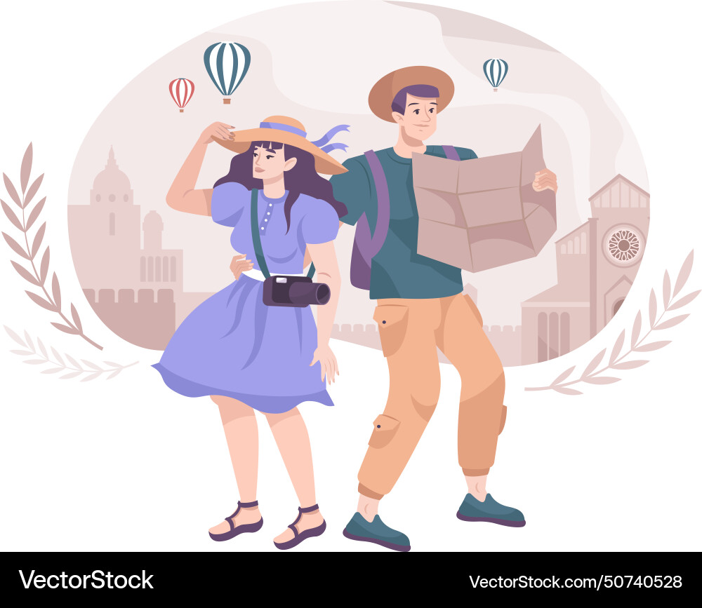 Excursion flat composition Royalty Free Vector Image