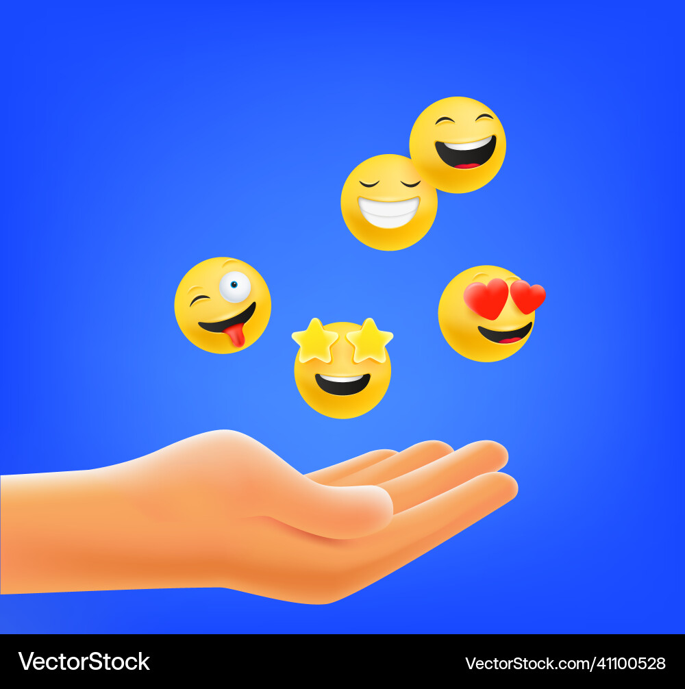 Human hand with emoticons 3d style Royalty Free Vector Image
