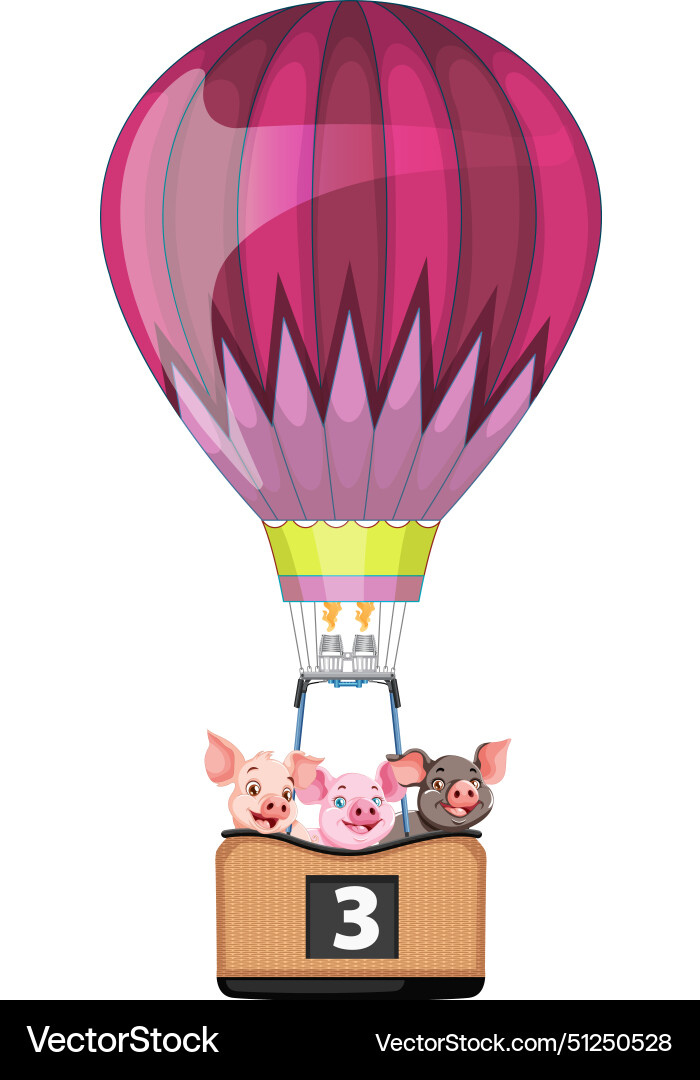 Three pigs enjoying a balloon flight together Vector Image