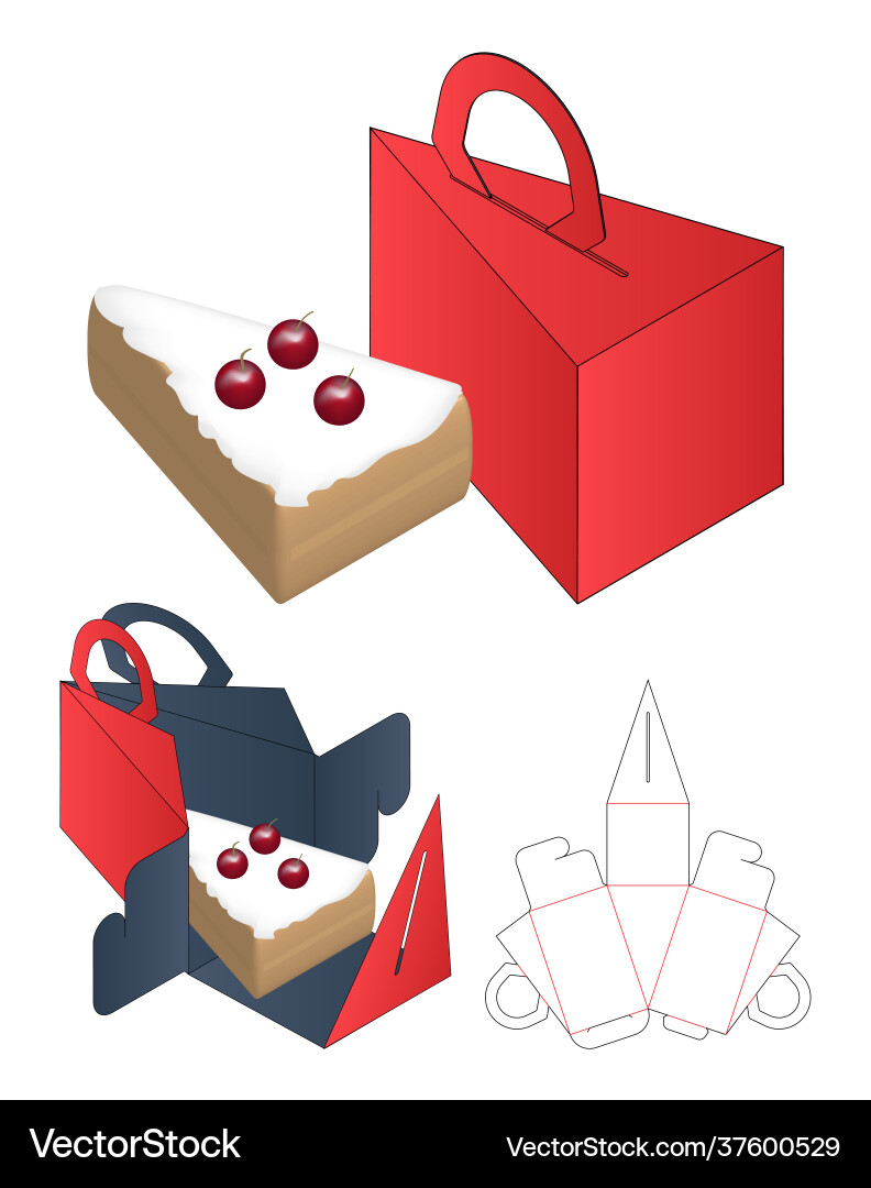 Cake box packaging die cut template design 3d moc Vector Image