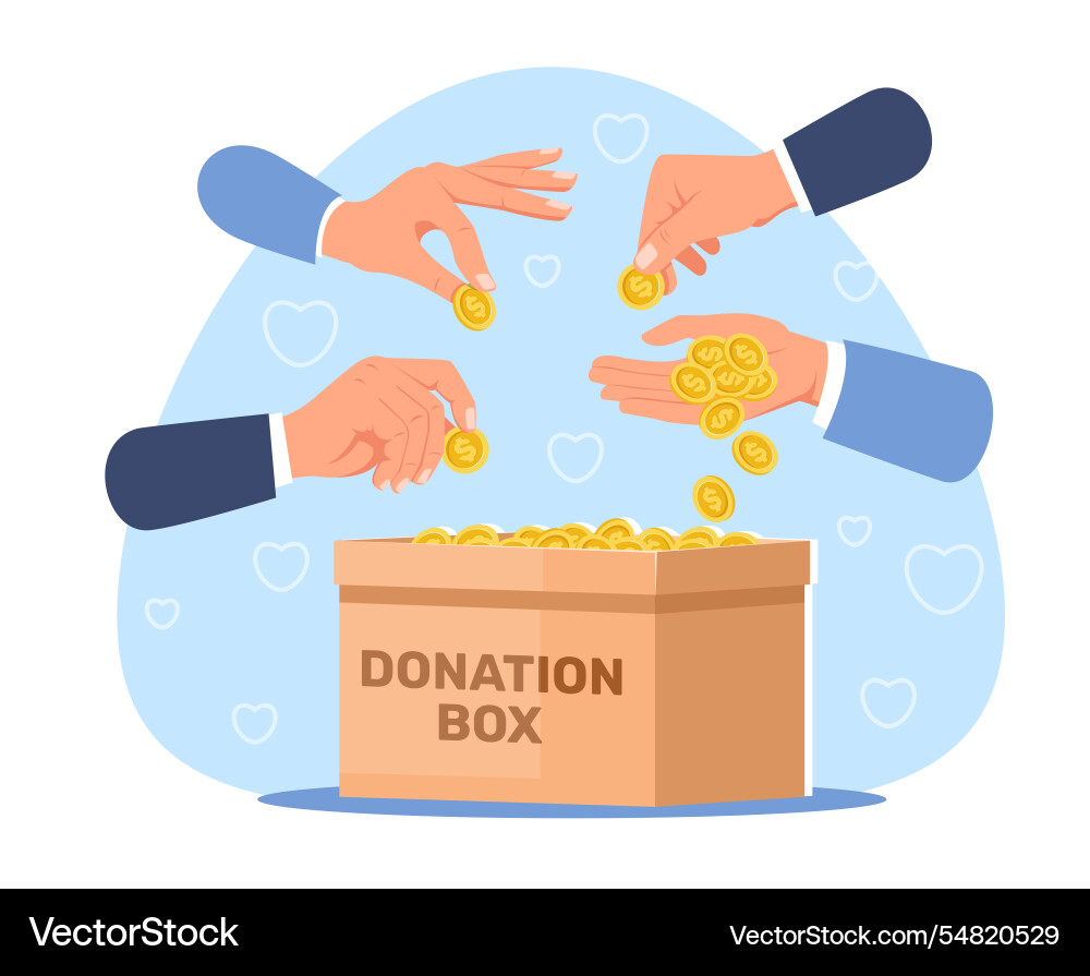 Cartoon fundraising process hands collect coins Vector Image