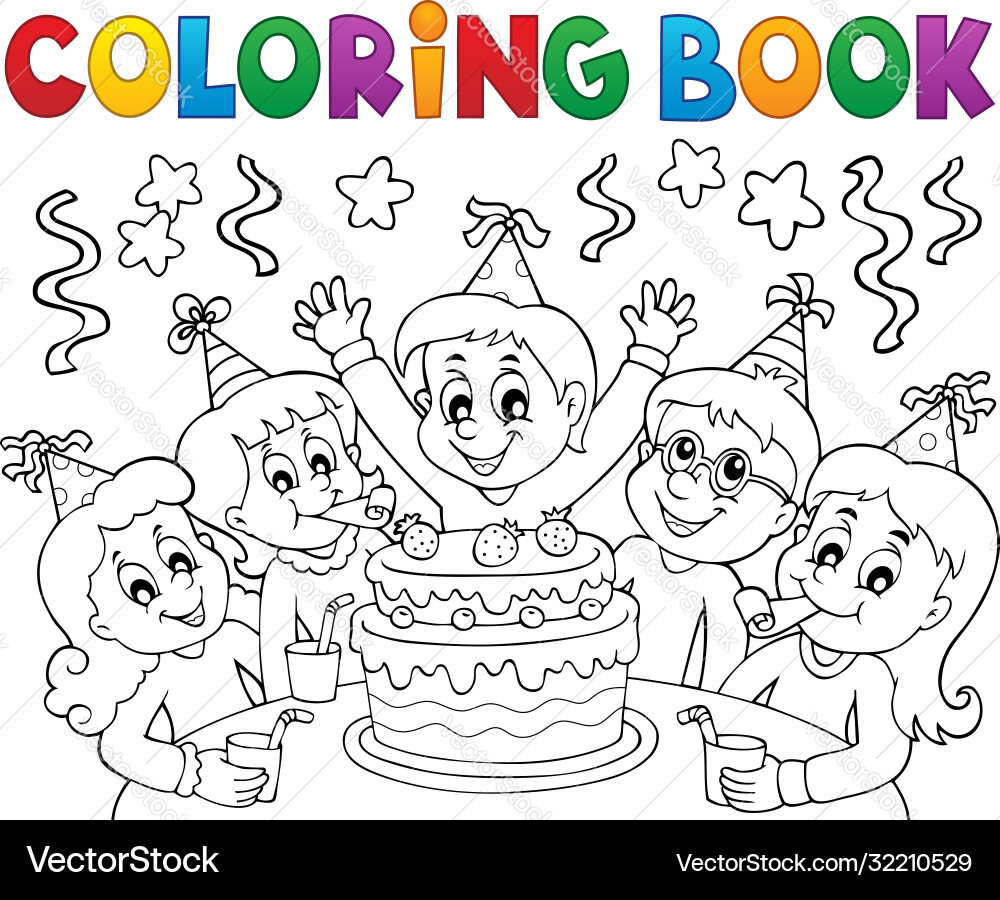 Coloring book kids party topic 1 Royalty Free Vector Image