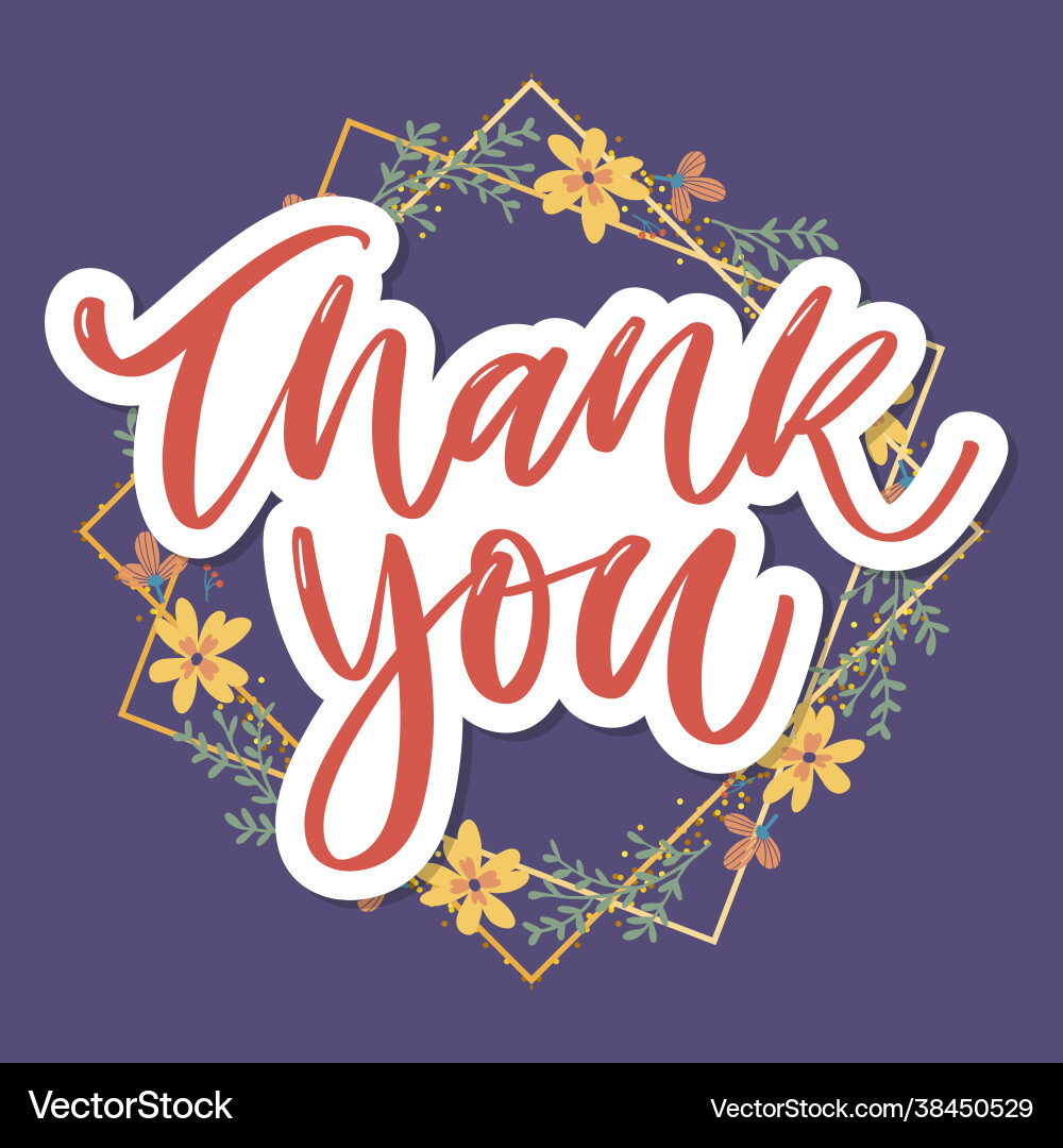 Cute thank you script card flowers letter text Vector Image