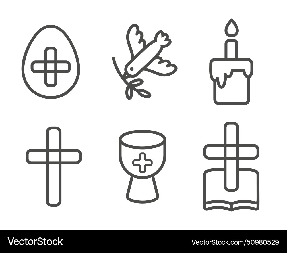 Easter icons christian religious outline Vector Image