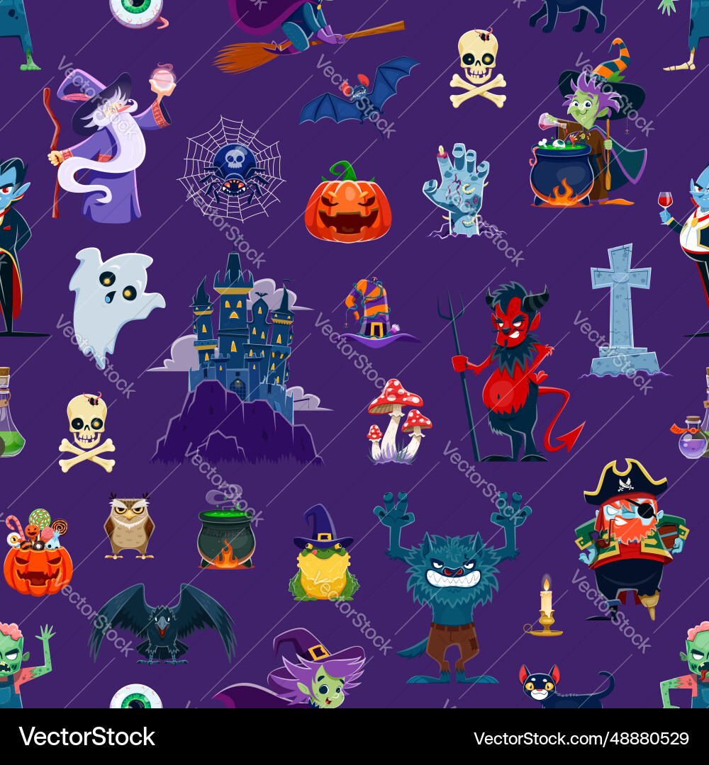 Halloween holiday characters seamless pattern Vector Image