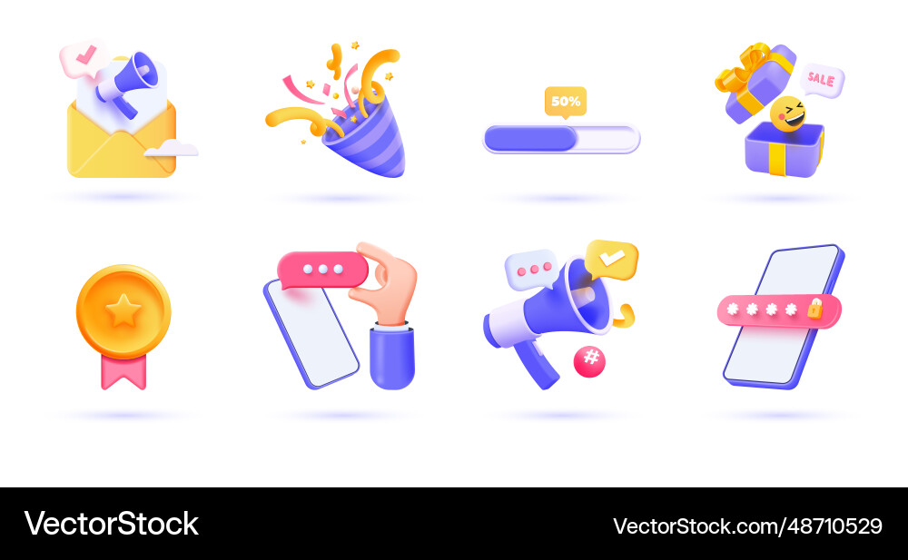 Modern 3d icons 3 Royalty Free Vector Image - VectorStock