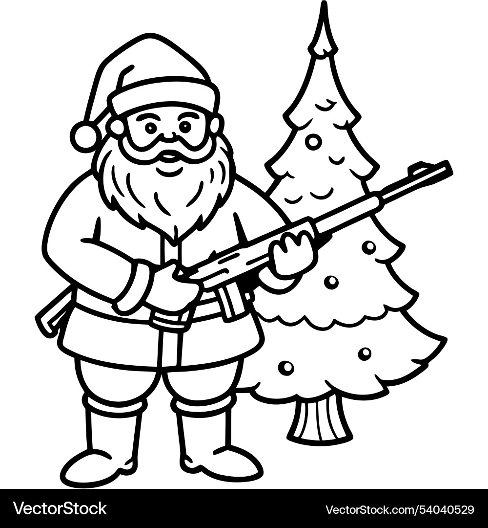 Santa claus with a rifle christmas tree Royalty Free Vector