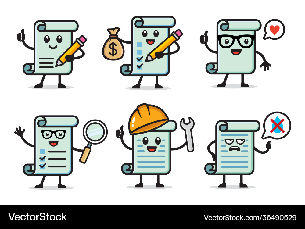 Set document paper character design Royalty Free Vector
