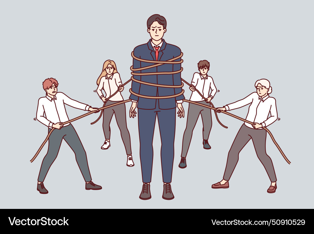 Teamwork business people with ropes together Vector Image