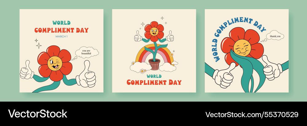 World compliment day march 1 groovy flower Vector Image