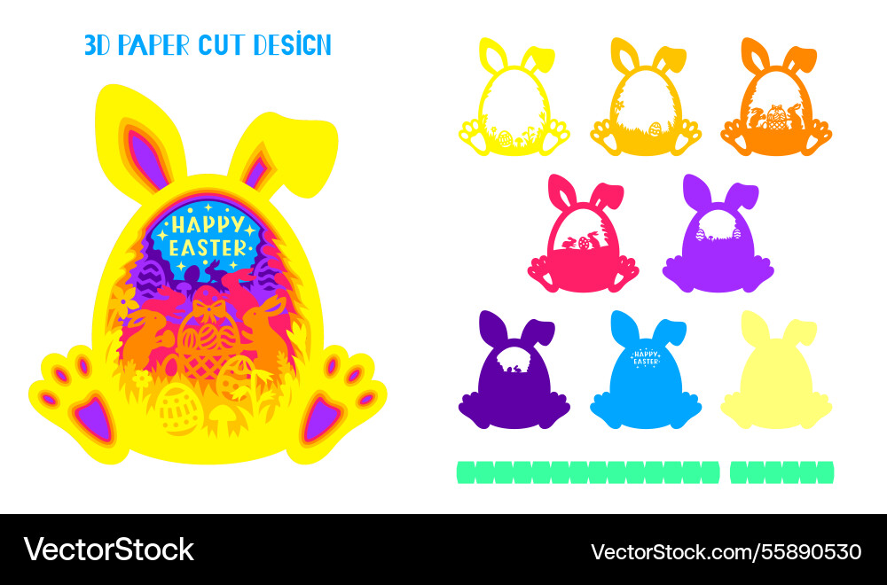 3d easter bunny ears shadow box layered Royalty Free Vector