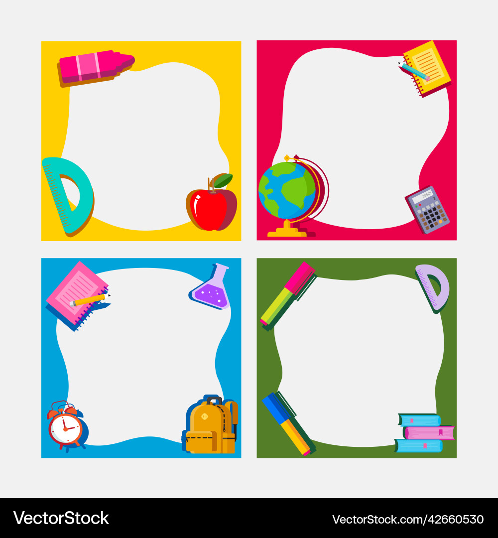 Back to school frame square template banner kids Vector Image