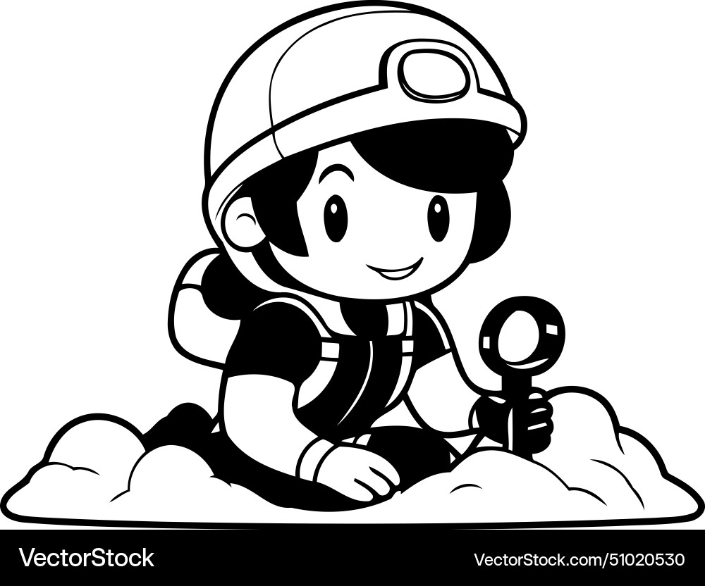 Cute little boy explorer in helmet Royalty Free Vector Image