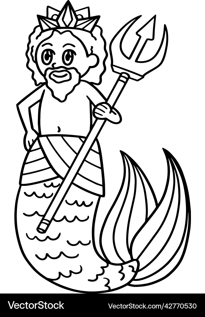 Merman king with a trident isolated coloring page Vector Image