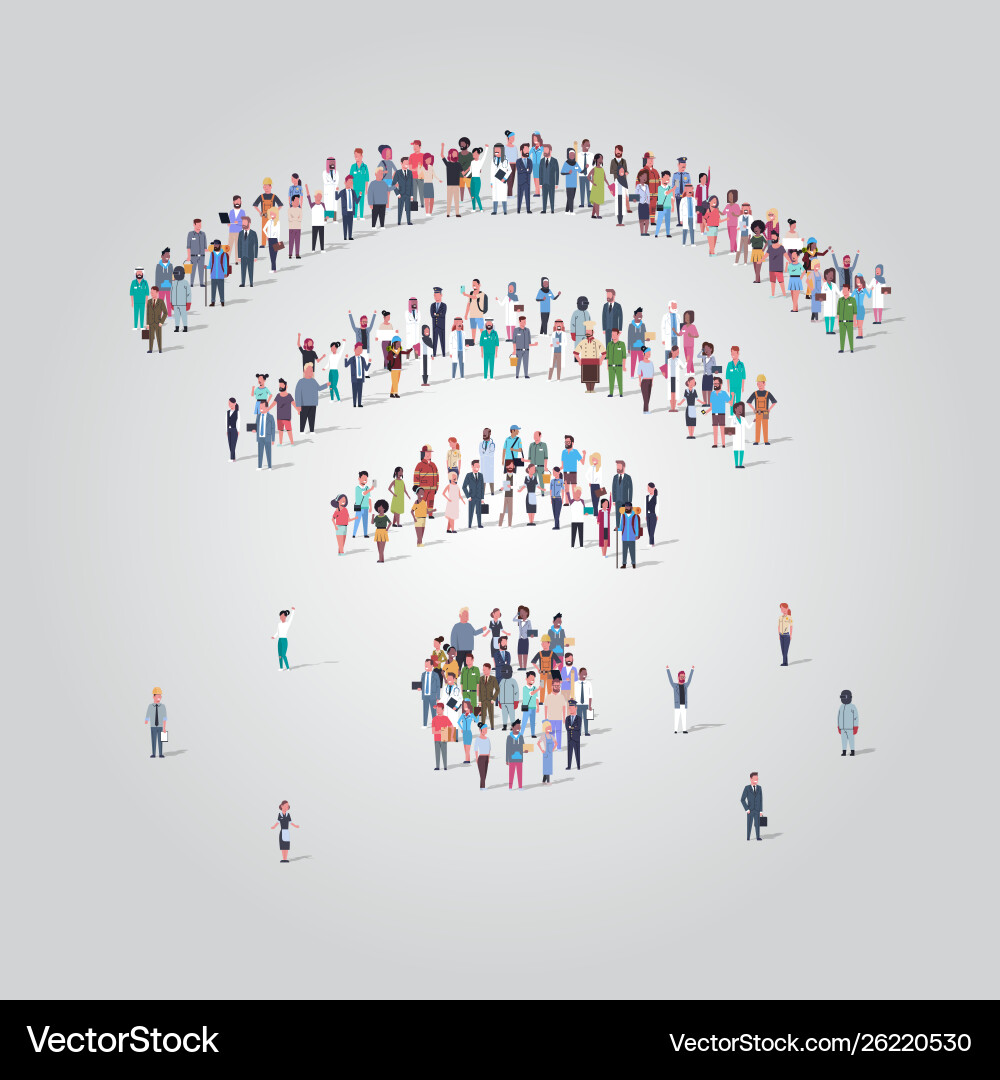 People crowd gathering in shape wifi icon Vector Image